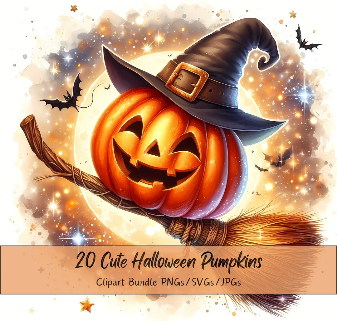 Cute Halloween Pumpkins Clipart Bundle, Watercolor Pumpkin Clip Art ...