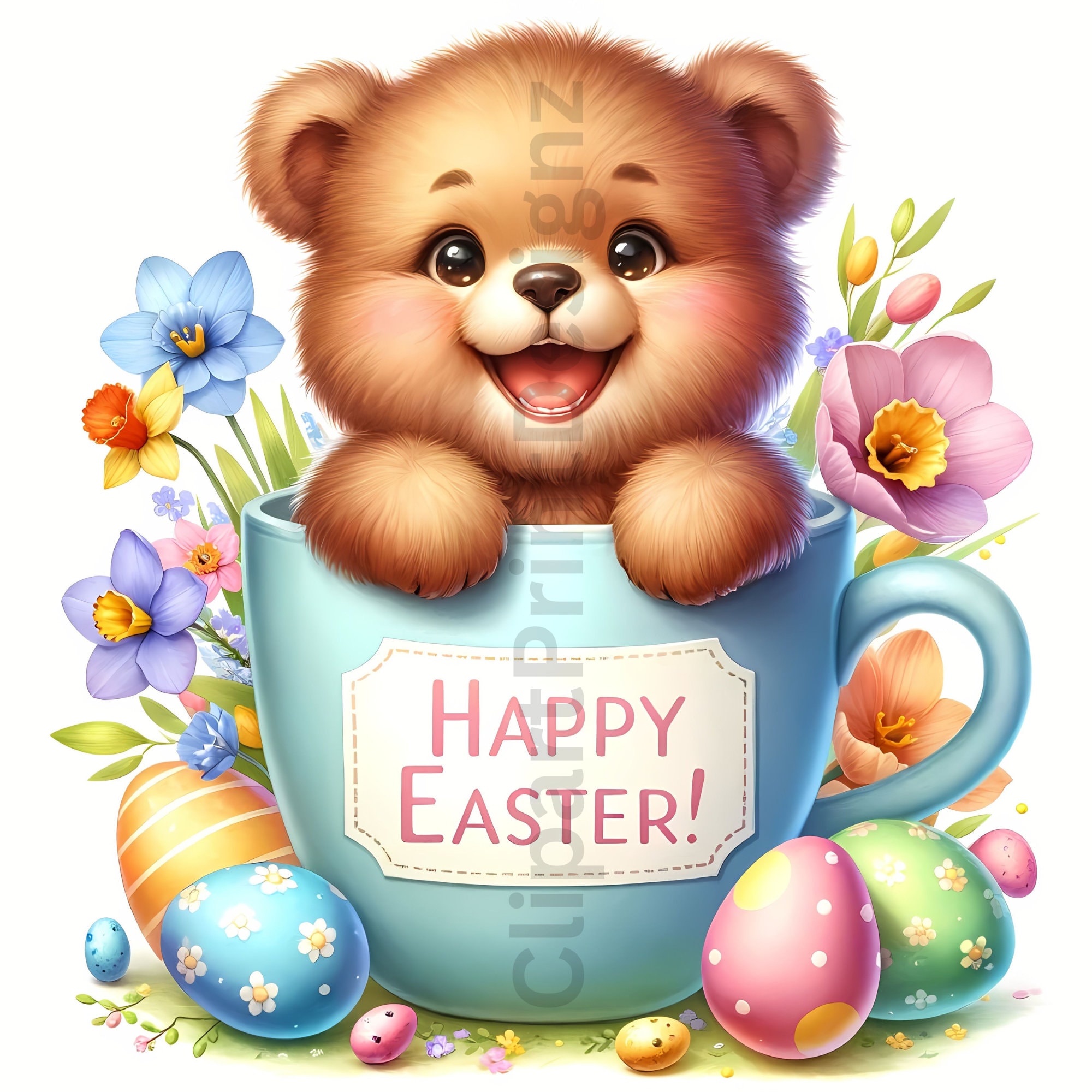 Cute Easter Animals in Easter Cups Clipart Bundle, Watercolor Clip Art ...
