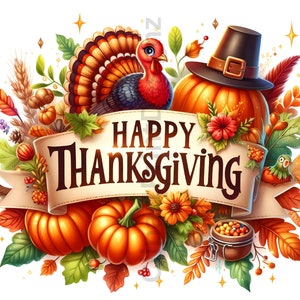 Happy Thanksgiving Banners Clipart Bundle, Watercolor Clip Art Images ...