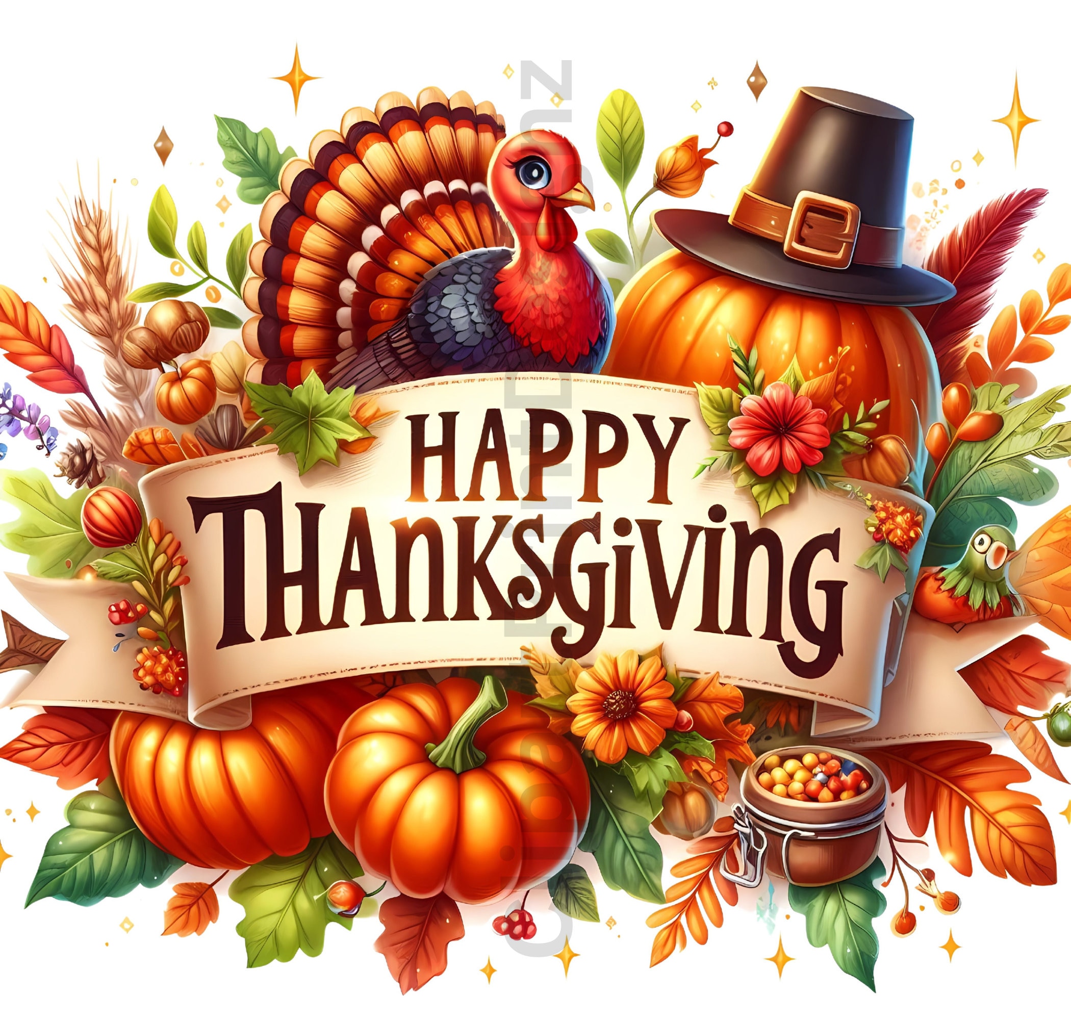 Happy Thanksgiving Banners Clipart Bundle, Watercolor Clip Art Images ...