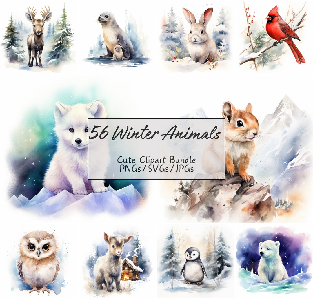 56 Cute Baby Winter Animals, Winter Clipart Bundle, Nursery Animals ...