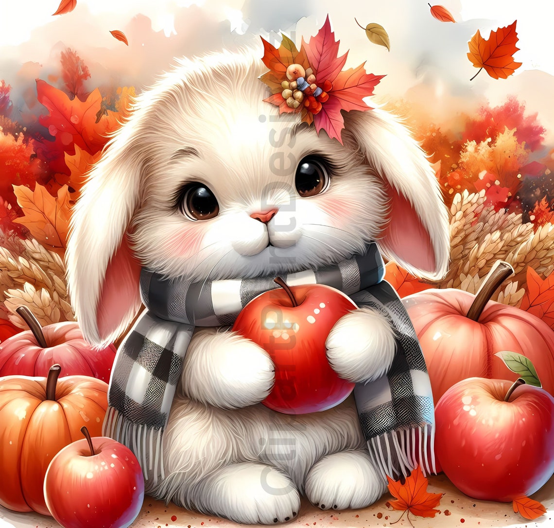 Cute Fall Rabbits Clipart Bundle, Watercolor Autumn Rabbit Clip Art ...