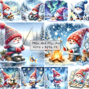 Cute Festive Winter Gnomes Clipart Bundle, Watercolor, 33 High Quality ...