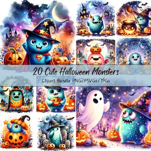 Cute Halloween Monsters Clipart Bundle, Watercolor Monsters Clip Art ...