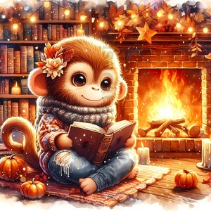 Cute Fall Monkeys Clipart Bundle, Watercolor Monkey Clip Art Images ...