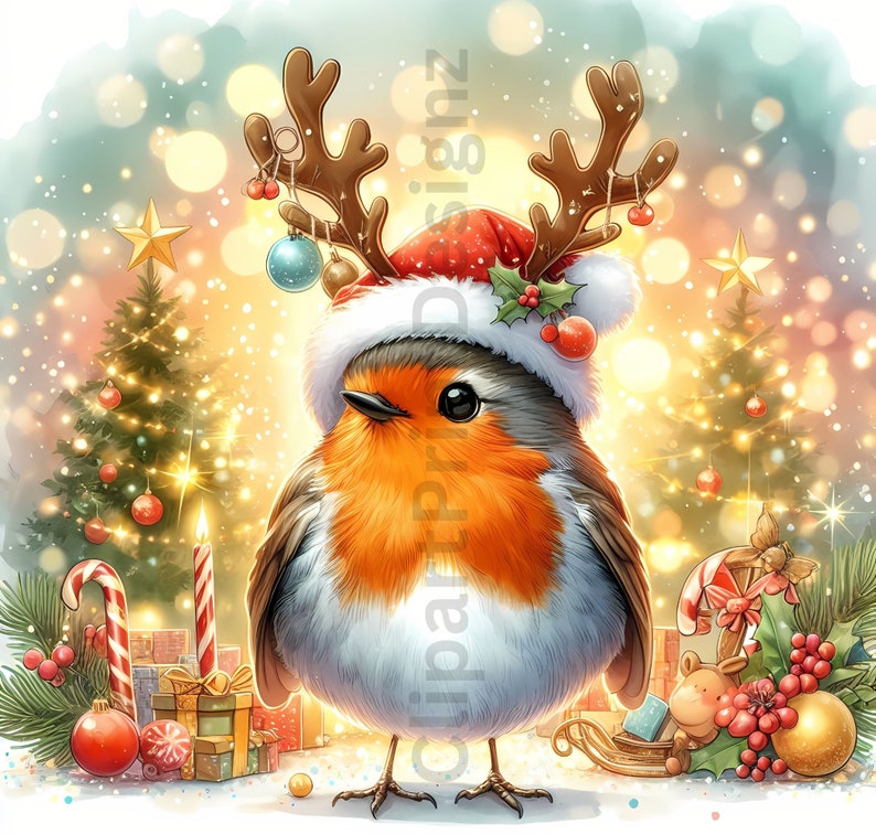 Cute Christmas Robins Clipart Bundle, Xmas Robin Clip Art Images ...