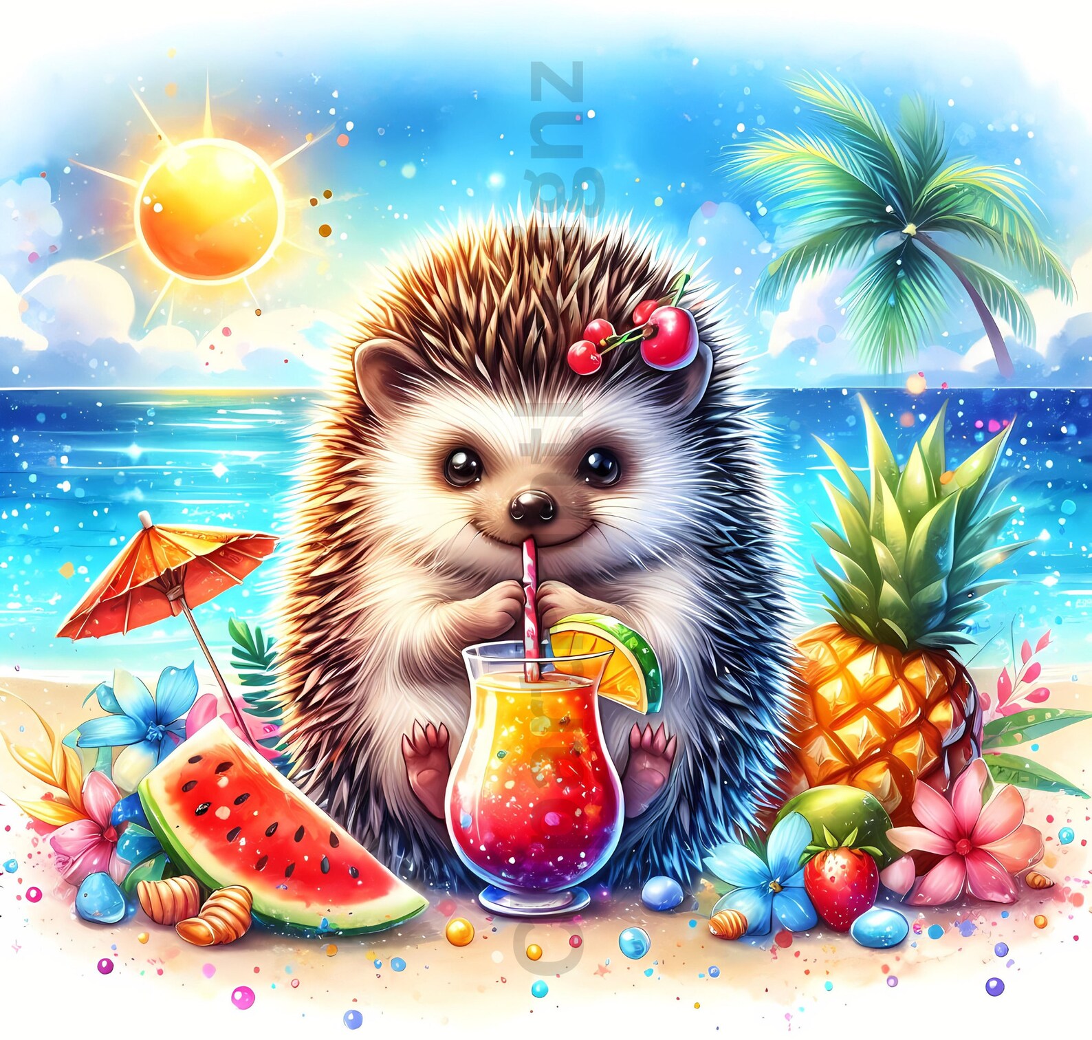 Cute Summer Hedgehogs Clipart Bundle, Watercolor Hedgehog Clip Art ...