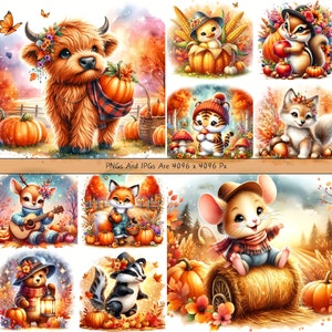 Cute Fall Animals Clipart Bundle, Watercolor Animal Clip Art Images ...