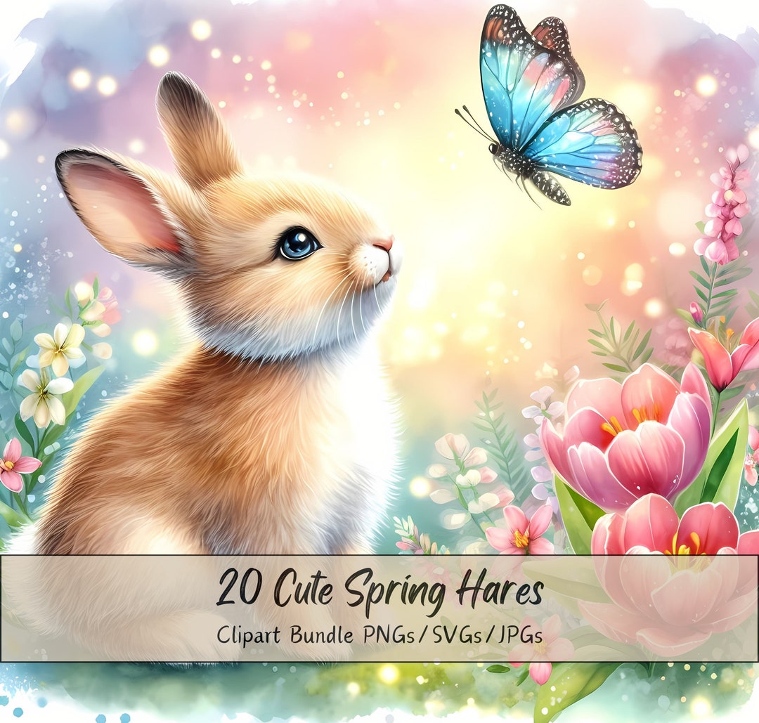 Cute Spring Hares Clipart Bundle, Watercolor Clip Art Images, High ...
