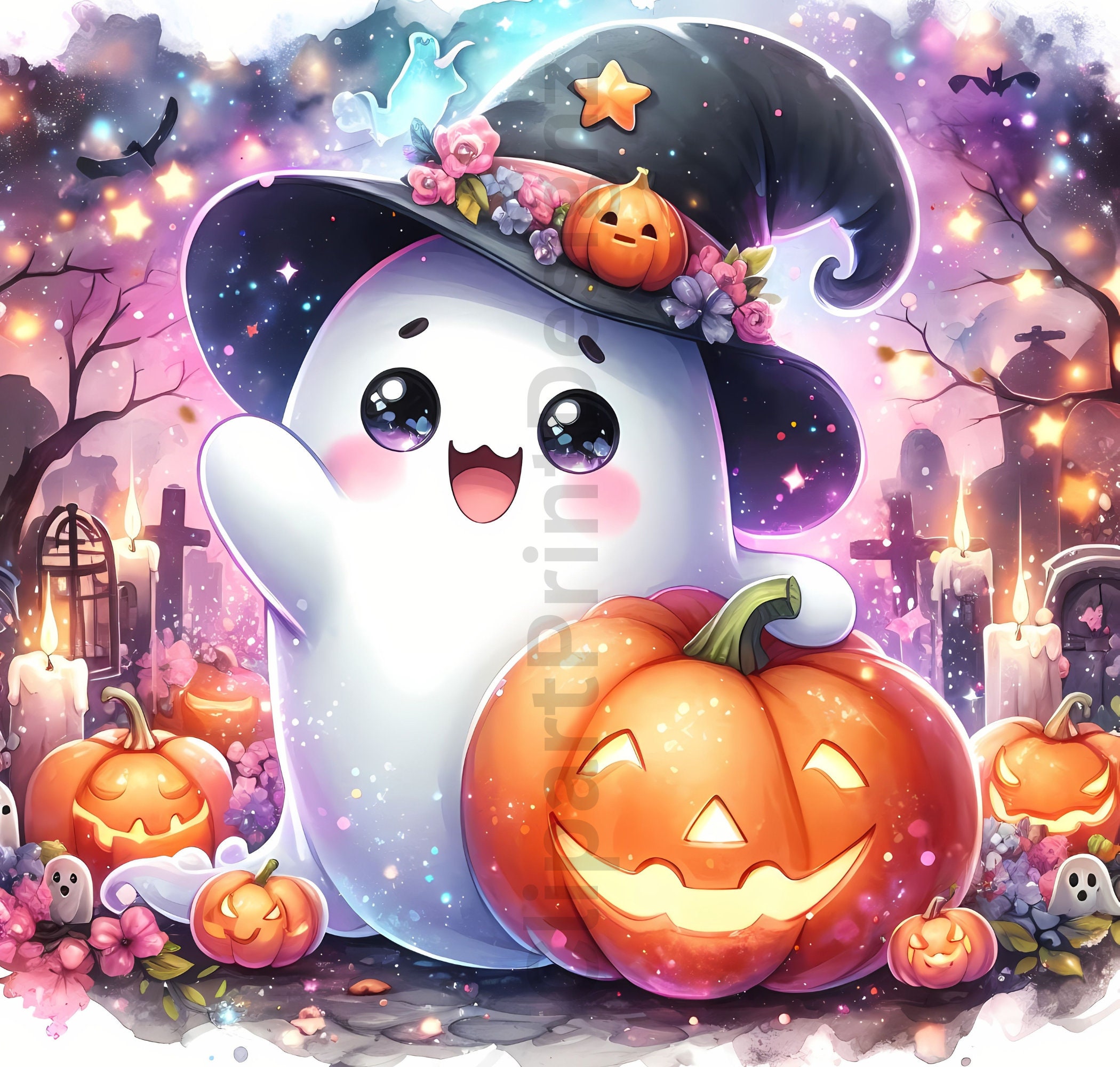 Cute Halloween Ghosts Clipart Bundle, Watercolor Ghost Clip Art Images ...