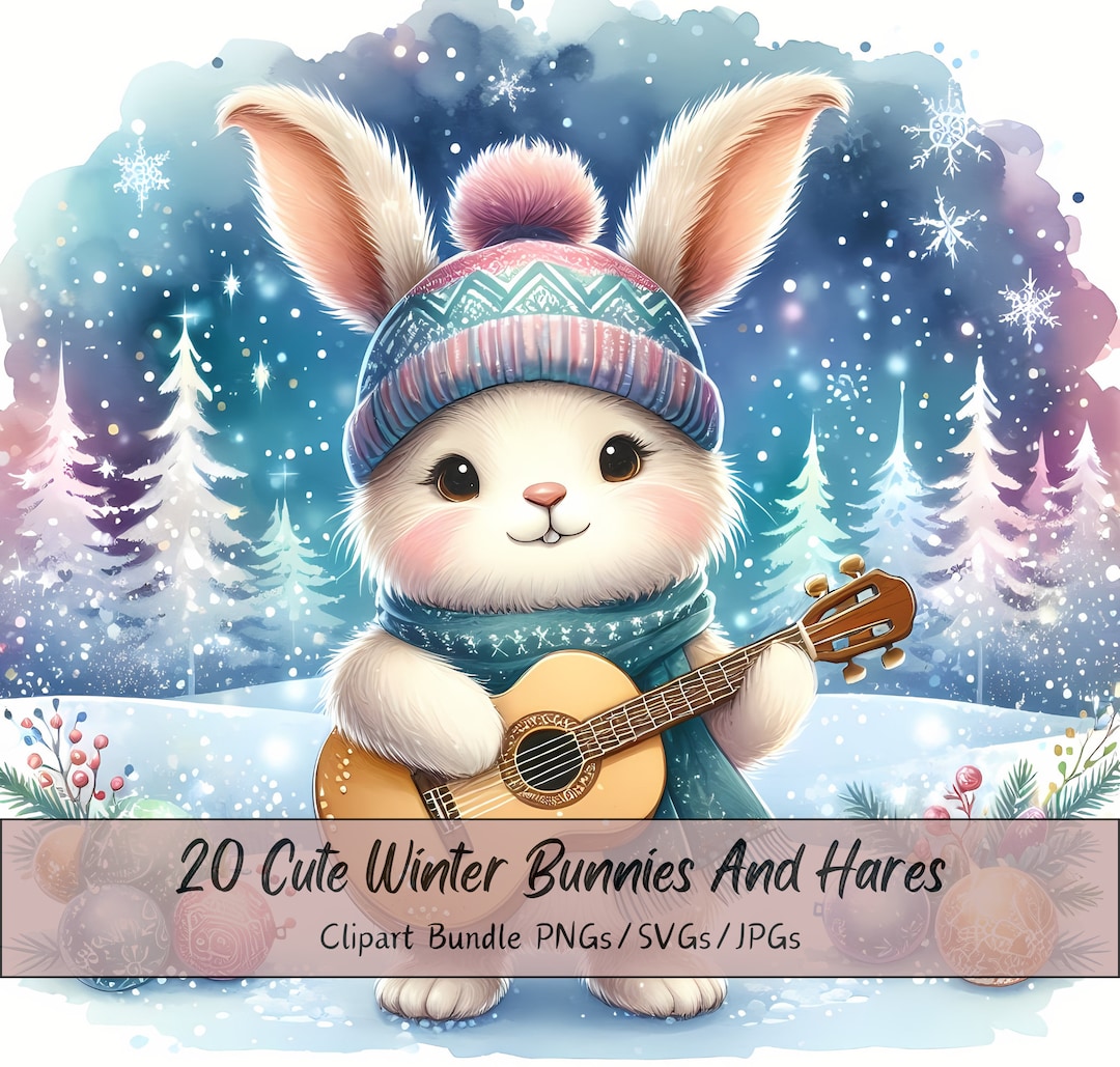 Cute Winter Bunnies/hares Clipart Bundle, Festive Watercolor Clip Art ...