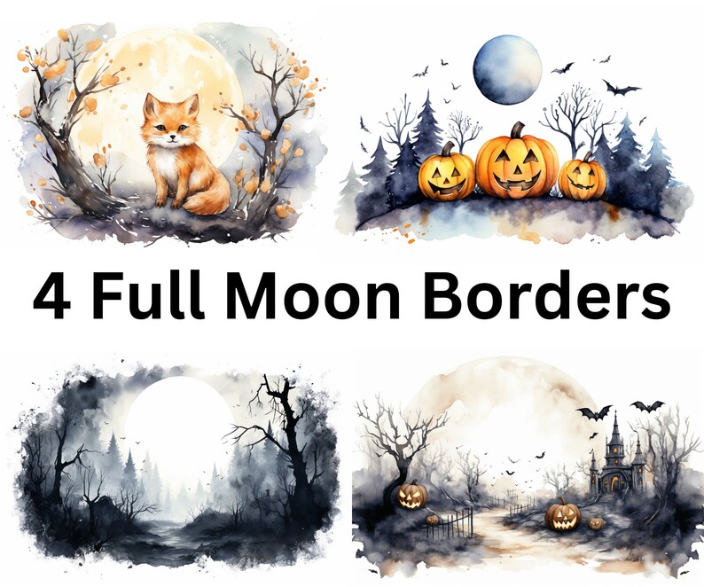 Watercolor Halloween Borders, Clipart Bundle, 44 Cute and Scary ...