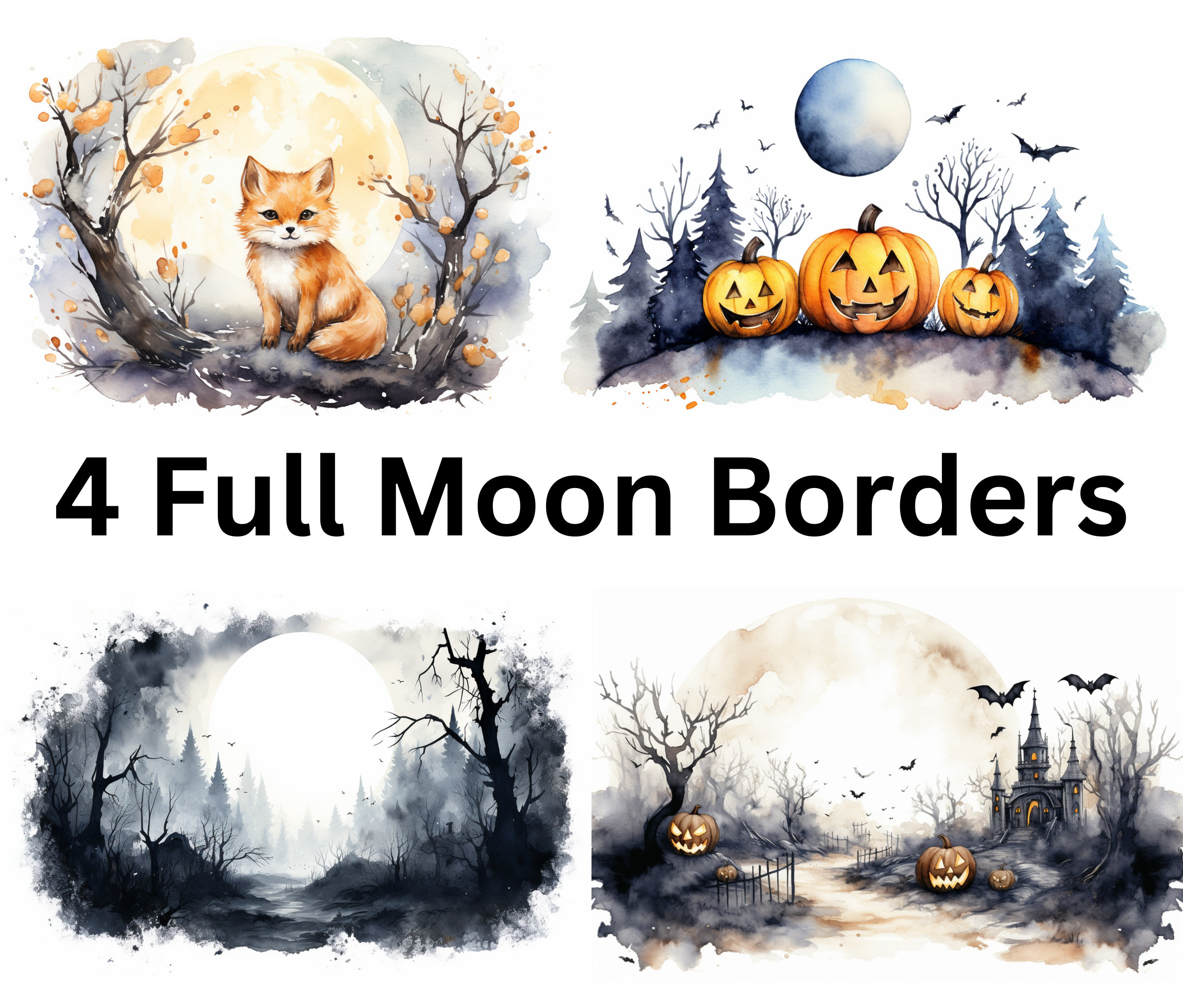 Watercolor Halloween Borders, Clipart Bundle, 44 Cute and Scary ...
