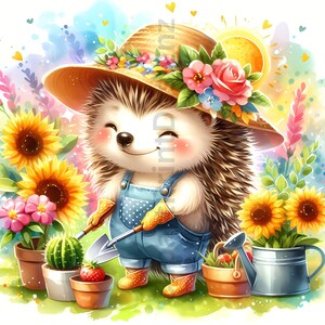 Cute Summer Hedgehogs Clipart Bundle, Watercolor Hedgehog Clip Art ...