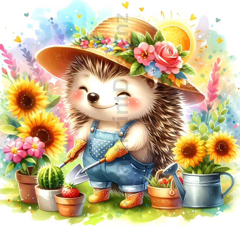 Cute Summer Hedgehogs Clipart Bundle, Watercolor Hedgehog Clip Art ...