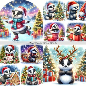Cute Christmas Badgers Clipart Bundle, Xmas Badger Clip Art Images ...