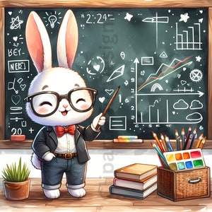 Cute Back to School Rabbits Clipart Bundle, Watercolor Rabbit Clip Art ...