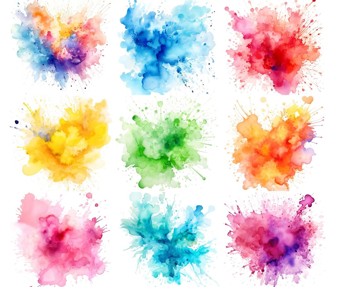 Watercolor Splash Clipart Bundle, Transparent Background, Splashed Art ...