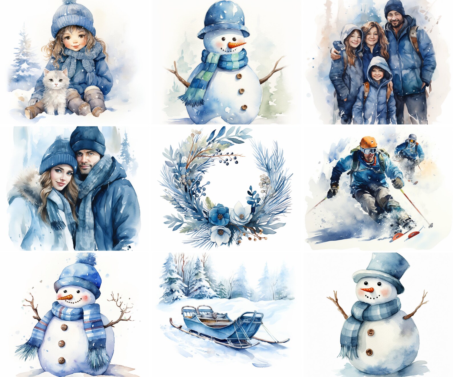 Cozy Winter Clipart Bundle, Blue Winter, Cute Watercolor Christmas ...