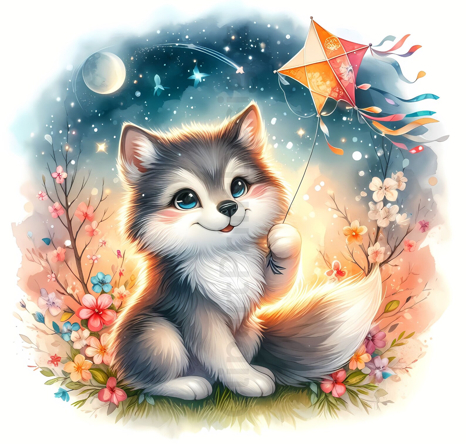 Cute Spring Wolves Clipart Bundle, Watercolor Clip Art Images, High ...