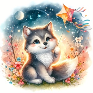 Cute Spring Wolves Clipart Bundle, Watercolor Clip Art Images, High ...