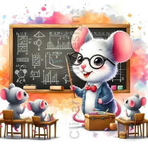 Cute Back to School Mouse Clipart Bundle, Watercolor Mice Clip Art ...