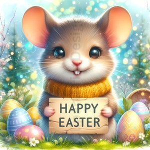 Cute Easter Mouse Clipart, Funny Watercolor Animal Images, High Quality ...