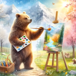 Cute Spring Bears Clipart Bundle, Watercolor Clip Art Images, High ...