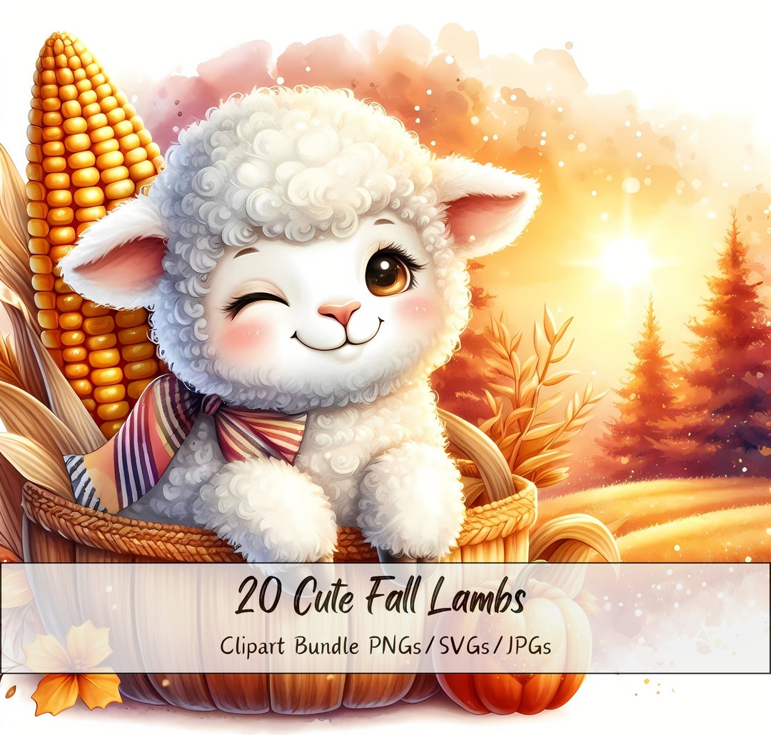 Cute Fall Lambs Clipart Bundle, Watercolor Lamb Clip Art Images, High ...