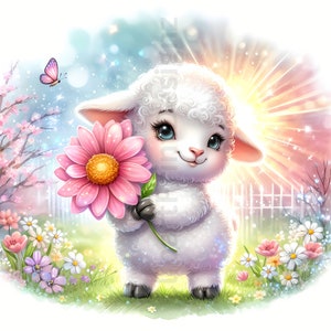 Cute Spring Lamb Clipart Bundle, Watercolor Clip Art Images, 20 High ...