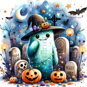 Cute Halloween Monsters Clipart Bundle, Watercolor Monsters Clip Art ...