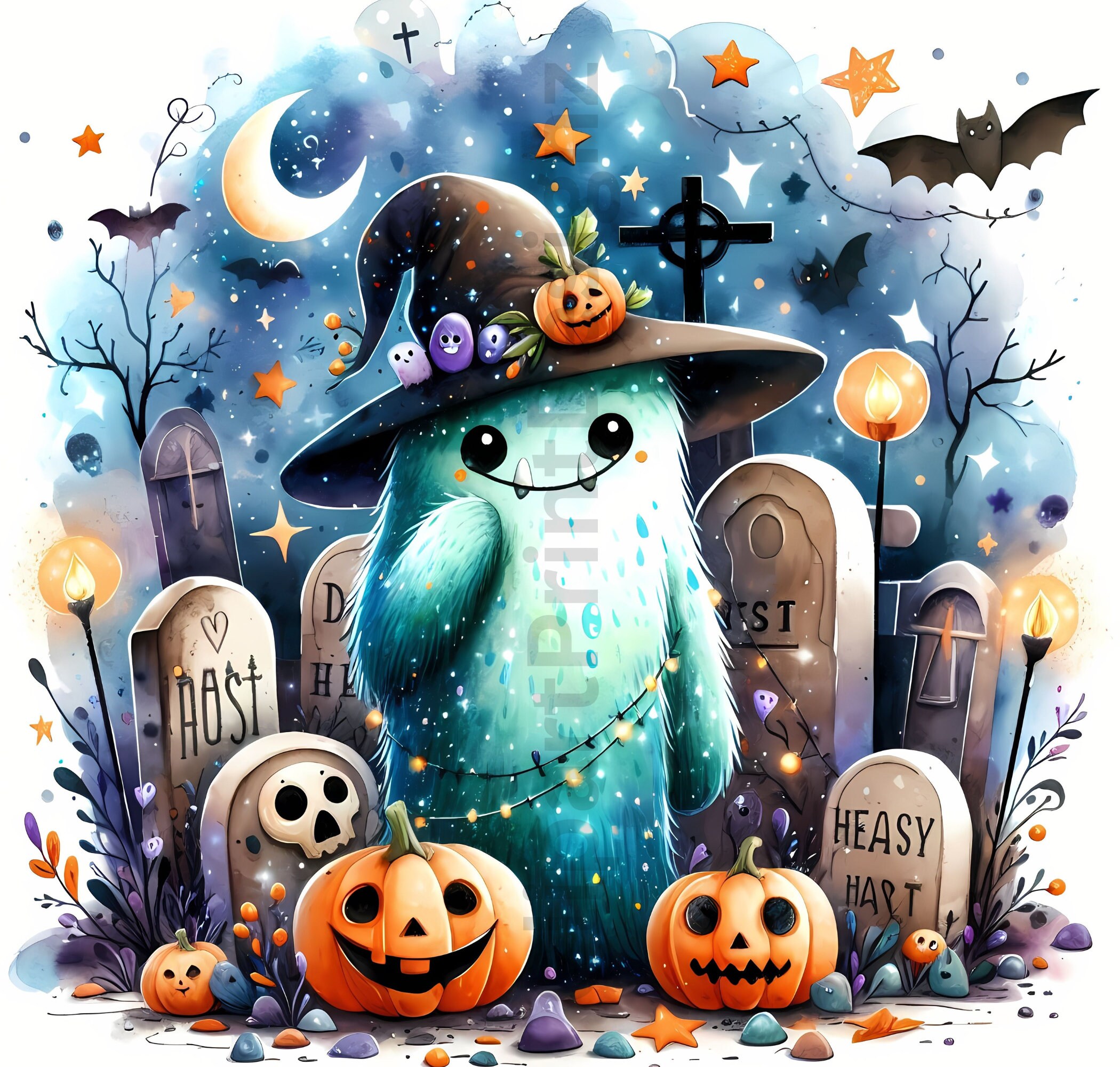 Cute Halloween Monsters Clipart Bundle, Watercolor Monsters Clip Art ...