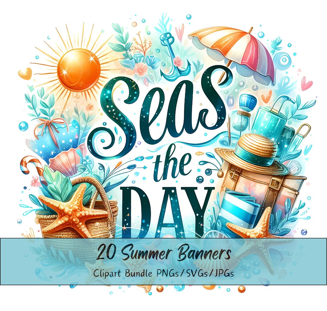 Summer Banners Clipart Bundle, Watercolor Clip Art Images, High Quality ...