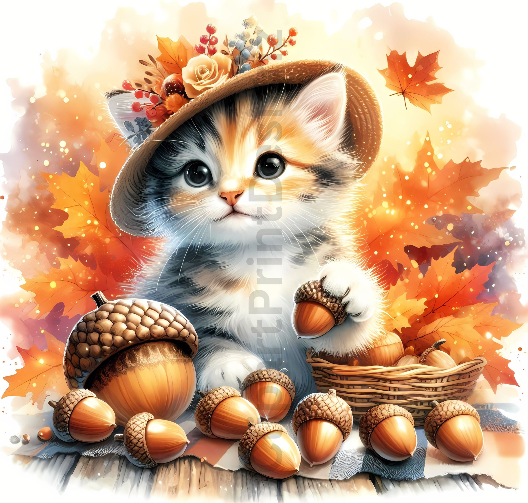 Cute Fall Kittens Clipart Bundle, Autumn Cat, Cats, Kittens, Watercolor ...