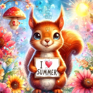 Cute Summer Animals Holding Signs Clipart Bundle, Watercolor Sun Clip ...