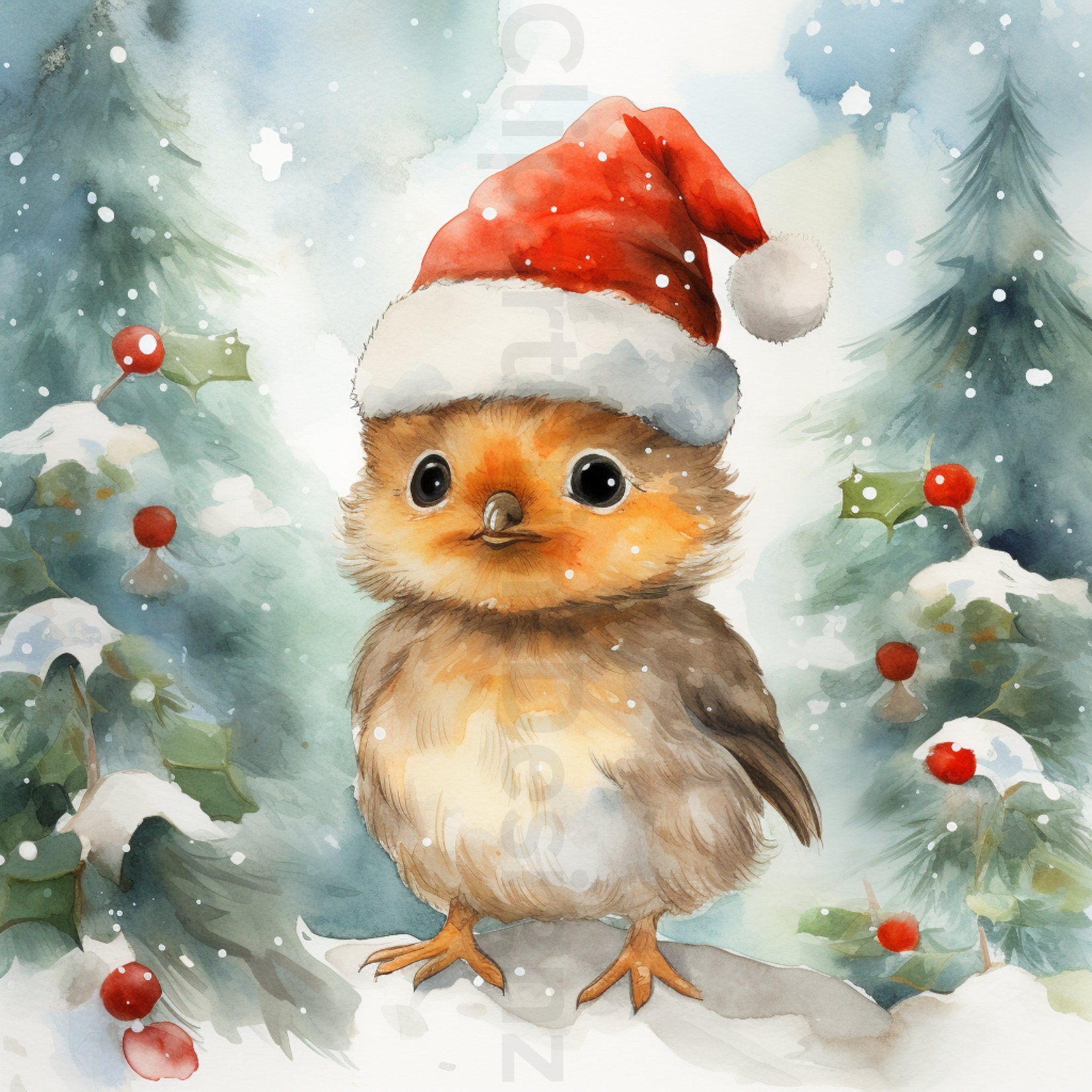 12 Cute Watercolor Christmas Robins, Christmas Clipart Bundle, 12 Baby ...