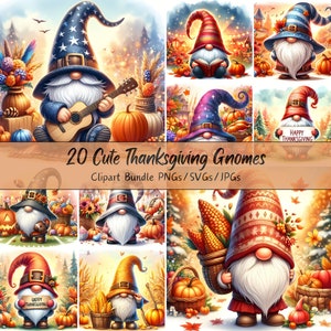 Happy Thanksgiving Gnomes Clipart Bundle, Watercolor Gnome Clip Art ...