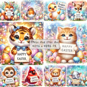 Cute Happy Easter Animals Clipart Bundle, Festive Watercolor Clip Art ...