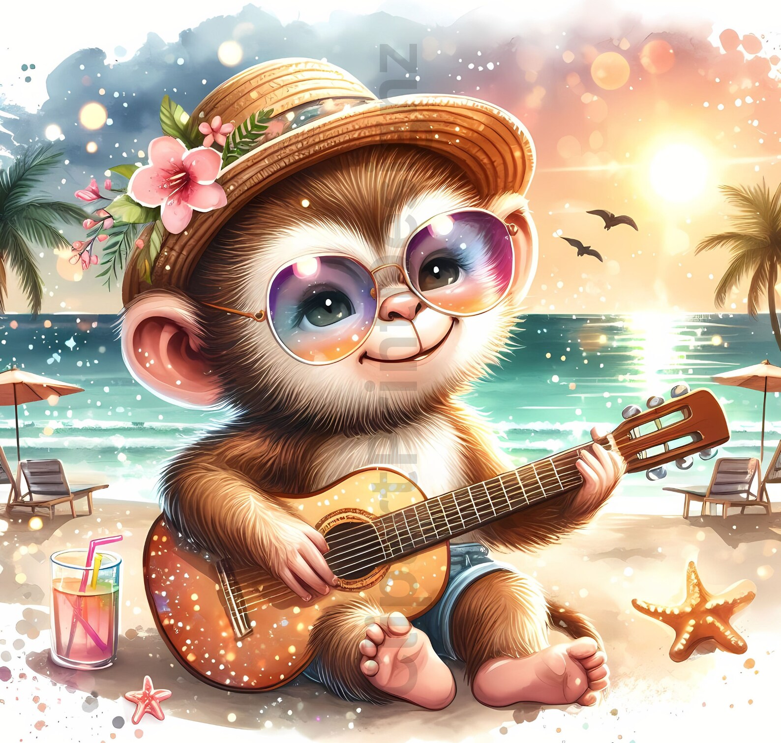 Cute Summer Monkeys Clipart Bundle, Watercolor Monkey Clip Art Images ...