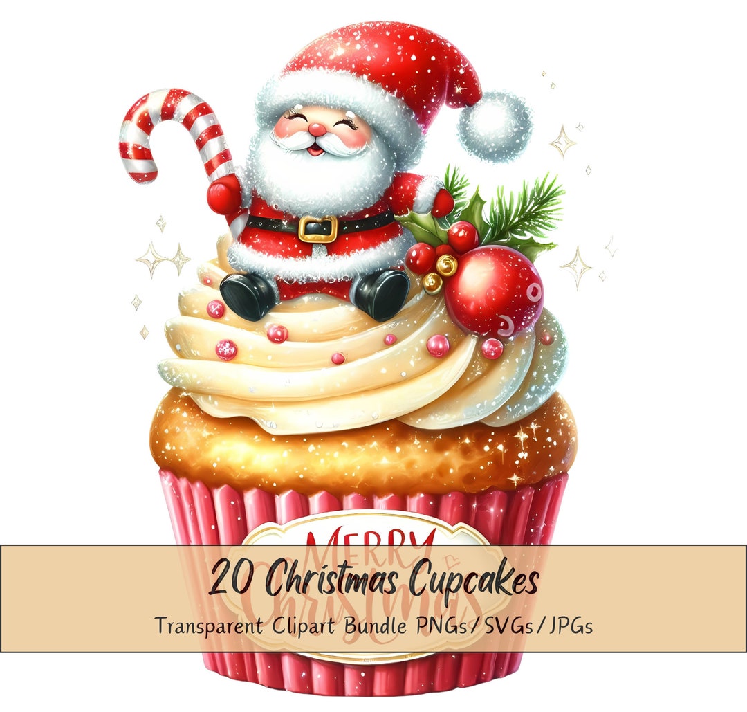 Christmas Cupcakes Clipart Bundle, Watercolor Clip Art Images, High ...