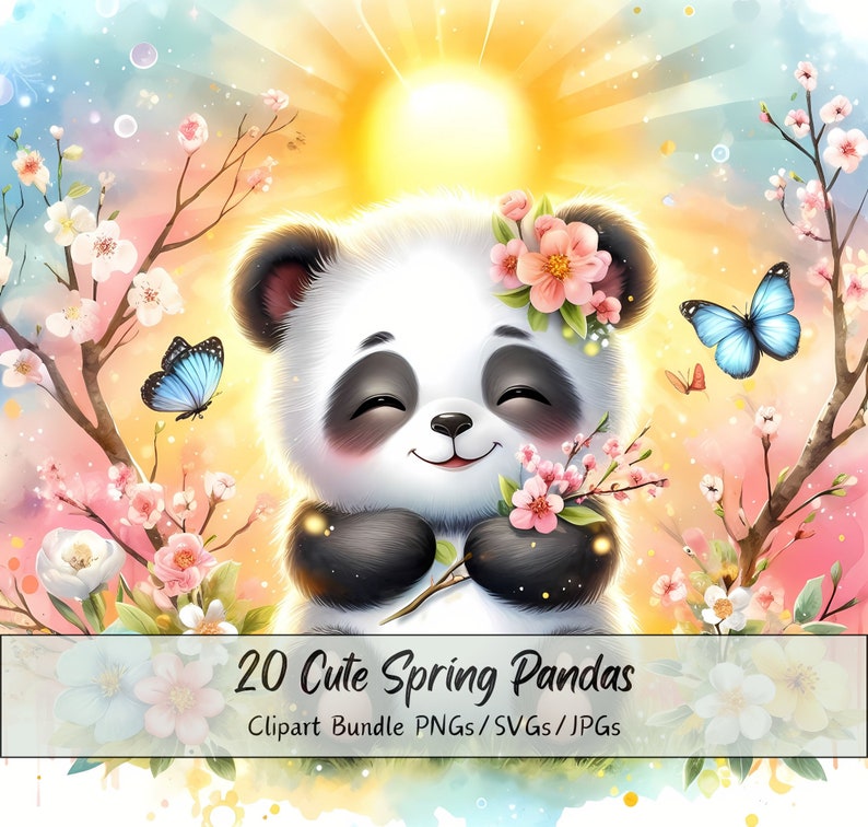 Cute Spring Pandas Clipart Bundle, Watercolor Clip Art Images, High ...
