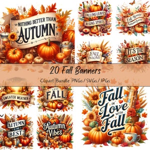 Fall Banners Clipart Bundle, Watercolor Autumn Clip Art Images, High ...