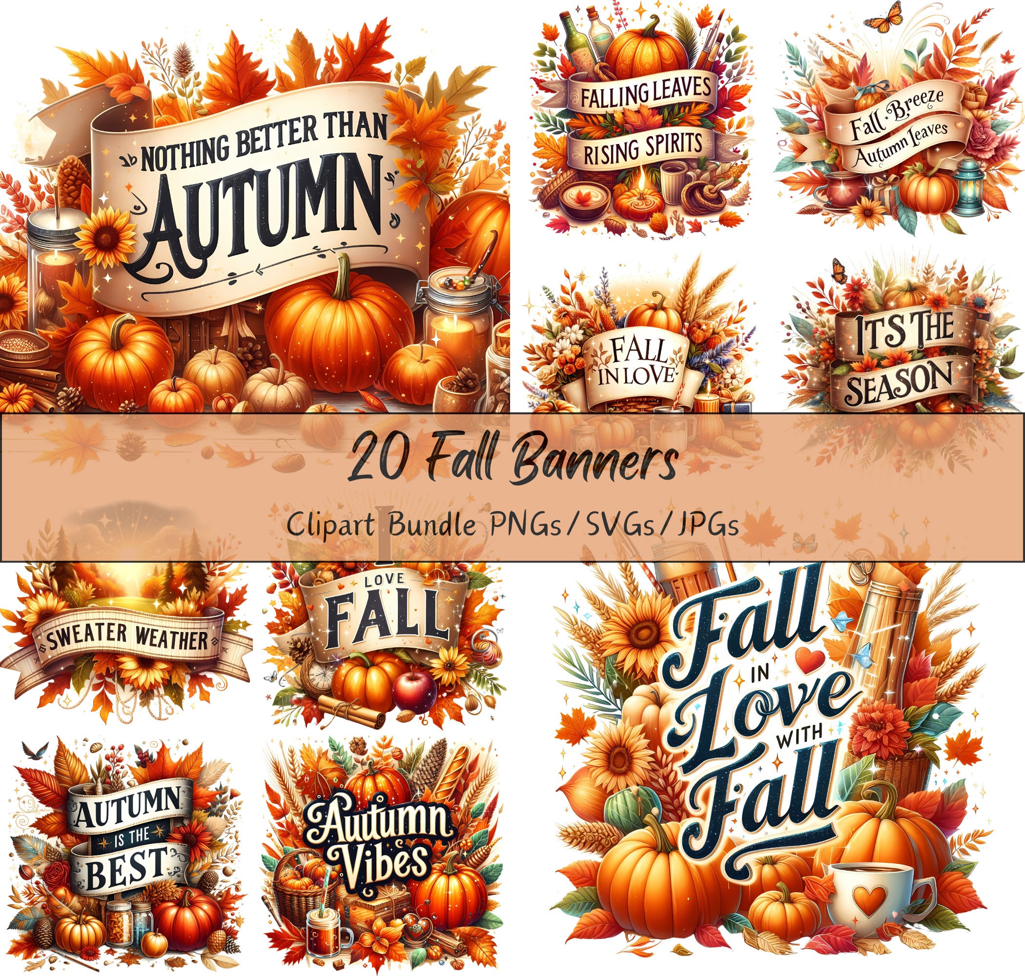 Fall Banners Clipart Bundle, Watercolor Autumn Clip Art Images, High ...