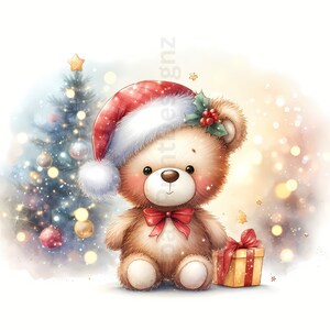 Cute Watercolor Christmas Teddy Bear, 20 High Quality Pngs/jpgs/svgs ...