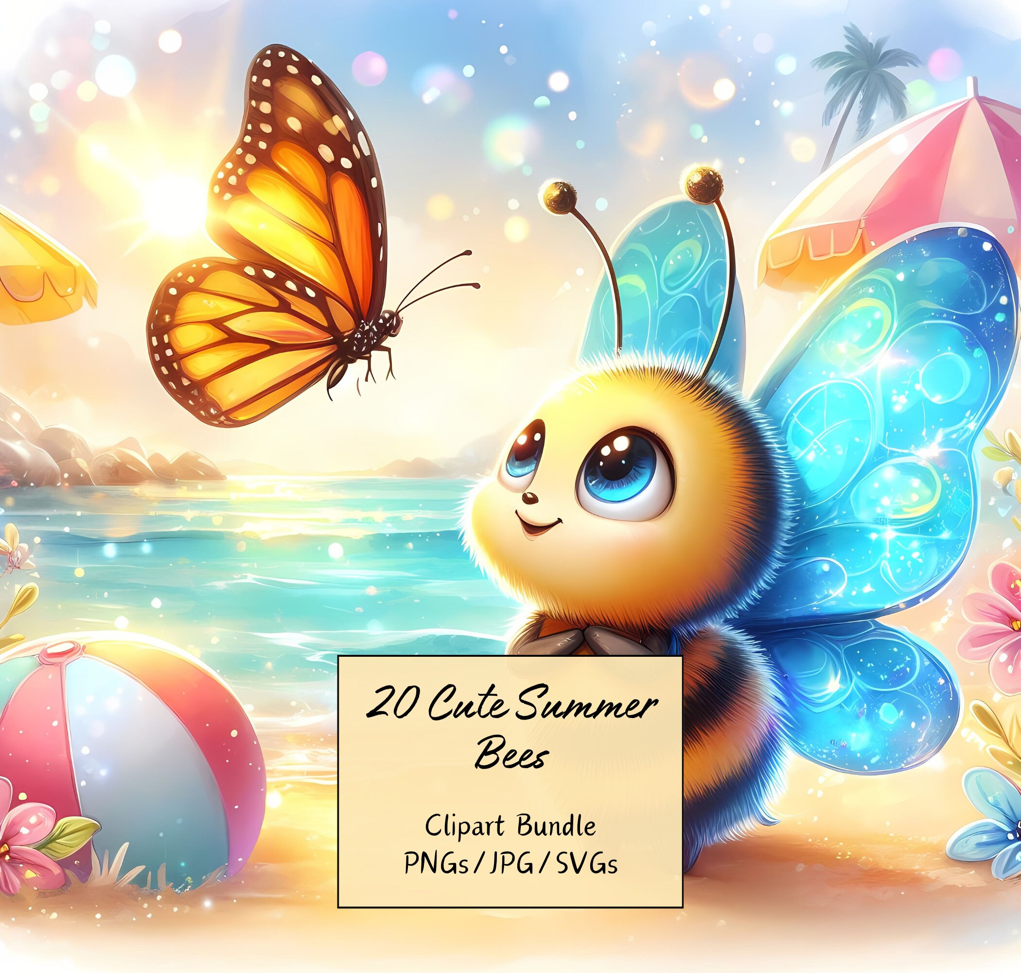 Cute Summer Bees Clipart Bundle, Watercolor Bee Clip Art Images, High ...