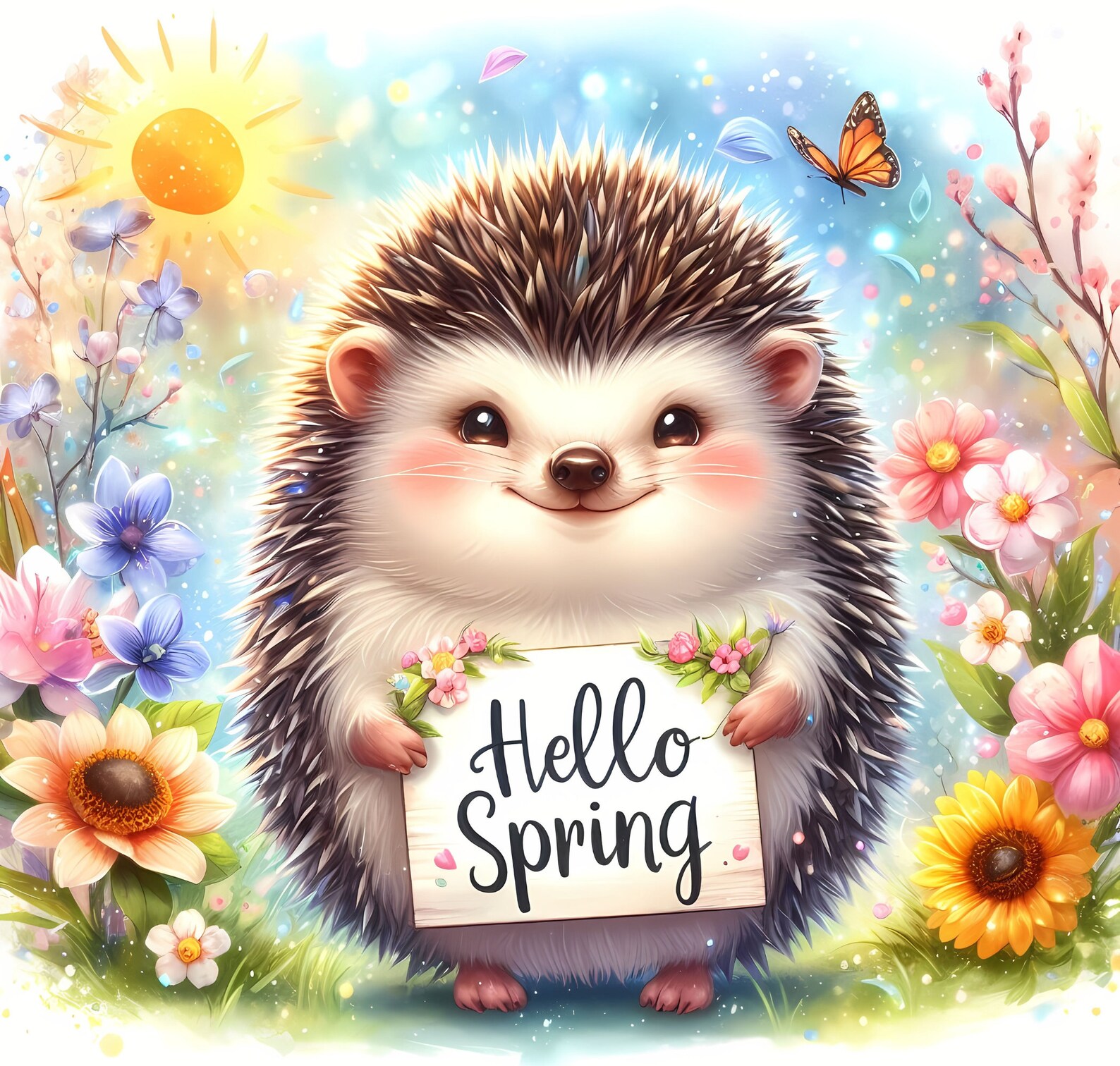 Cute Spring Hedgehogs Clipart Bundle, Watercolor Clip Art Images, 20 ...