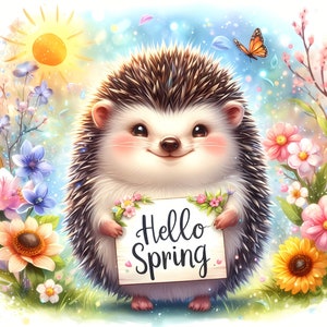Cute Spring Hedgehogs Clipart Bundle, Watercolor Clip Art Images, 20 ...