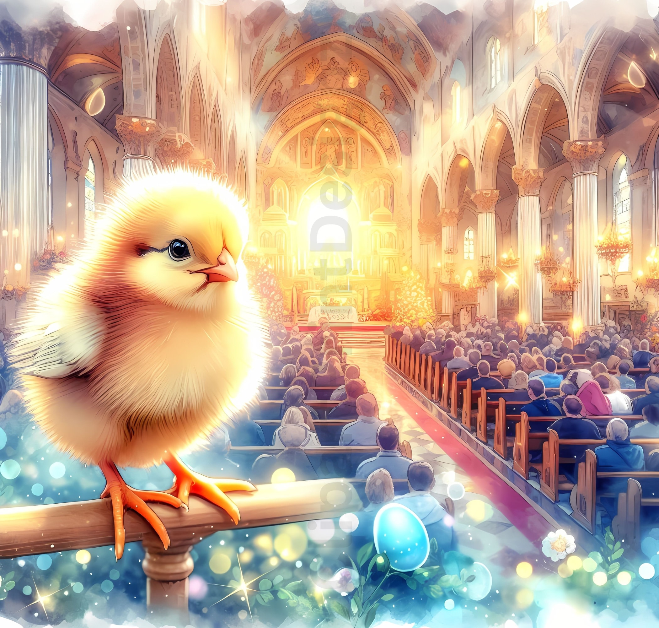 Cute Animals in Easter Churches Clipart, High Quality Watercolor Animal ...