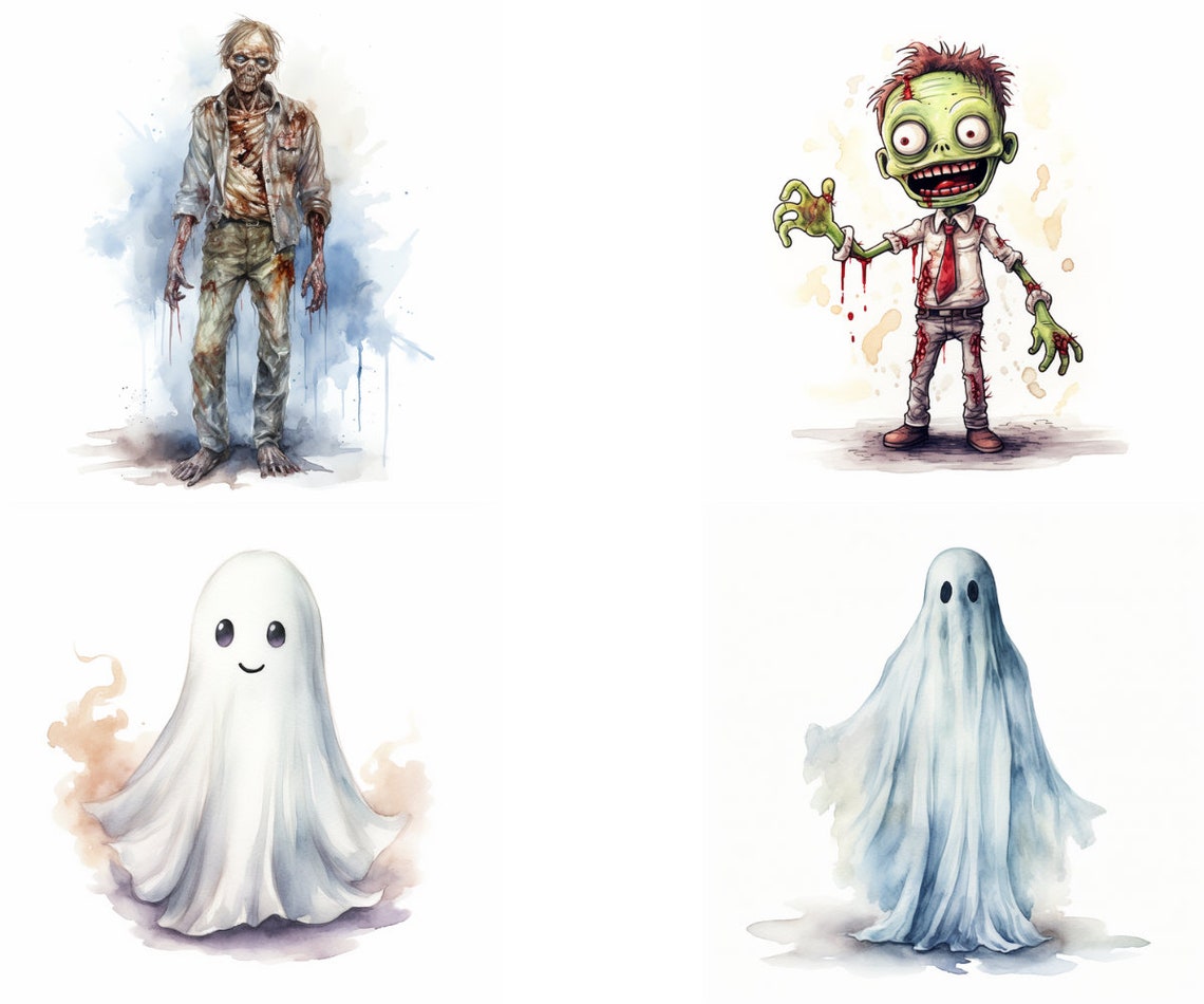 Watercolor Halloween Clipart Cute and Scary Halloween Bundle - Etsy