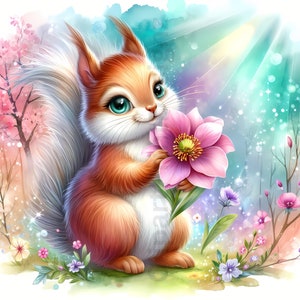 Cute Spring Squirrels Clipart Bundle, Watercolor Clip Art Images, 24 ...